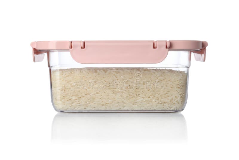 Box with Uncooked Rice on White Stock Image - Image of glass ...