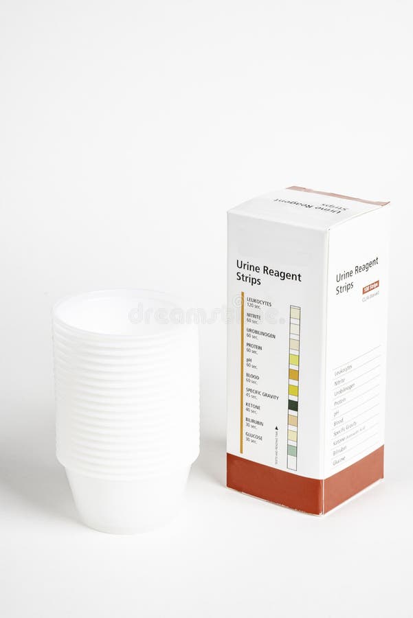 Urine Strips Box and a Stack of Plastic Containers Stock Image - Image ...