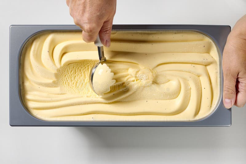 Box of vanilla ice cream stock image. Image of scooped - 295506881