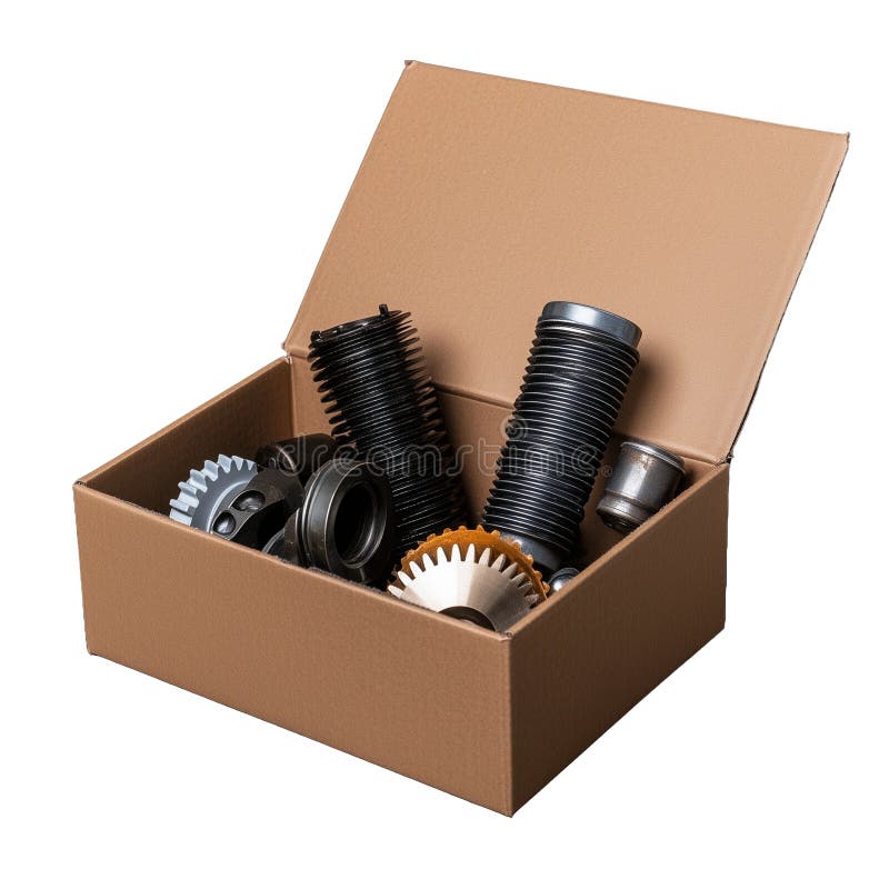 Box of Various Mechanical Parts with Transparent Background Stock Photo ...