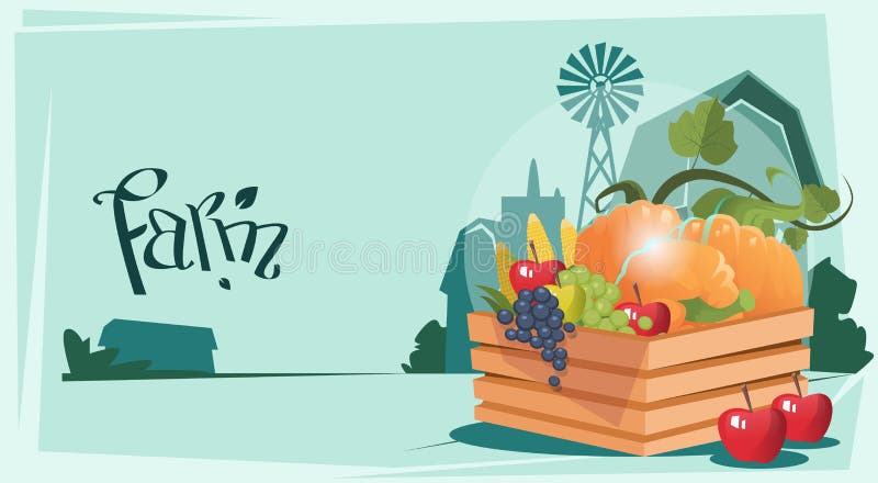 Box with Vegetable Harvest Eco Fresh Farm Logo Stock Vector ...