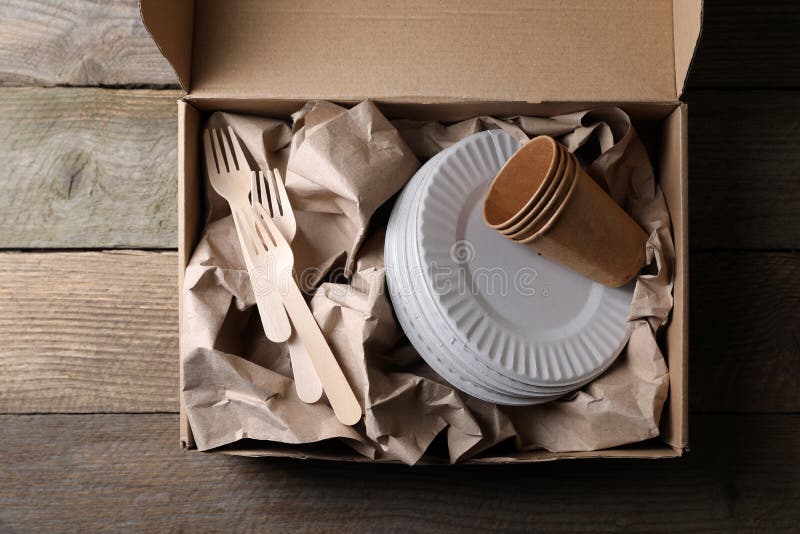 Box of Waste Paper on Wooden Table, Top View Stock Image - Image of ...