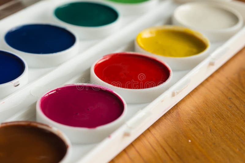 Box with Water Color Paints of Different Color Stock Image - Image of ...
