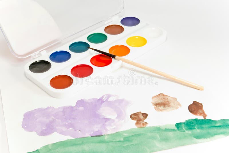 Box with Watercolor a Paint Stock Photo - Image of painted, colored ...