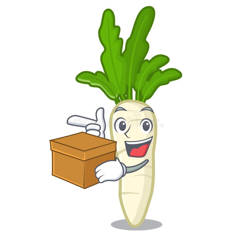With Box White Radish Isolated with the Mascot Stock Vector ...