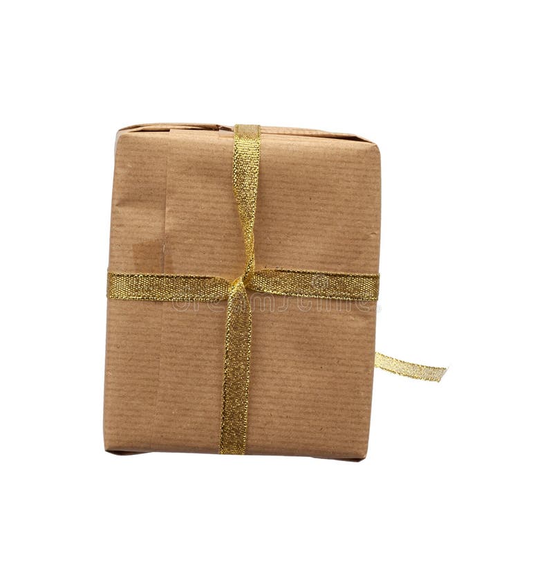 Box Wrapped in Brown Kraft Paper and Tied with a Silk Red Ribbon, Box ...