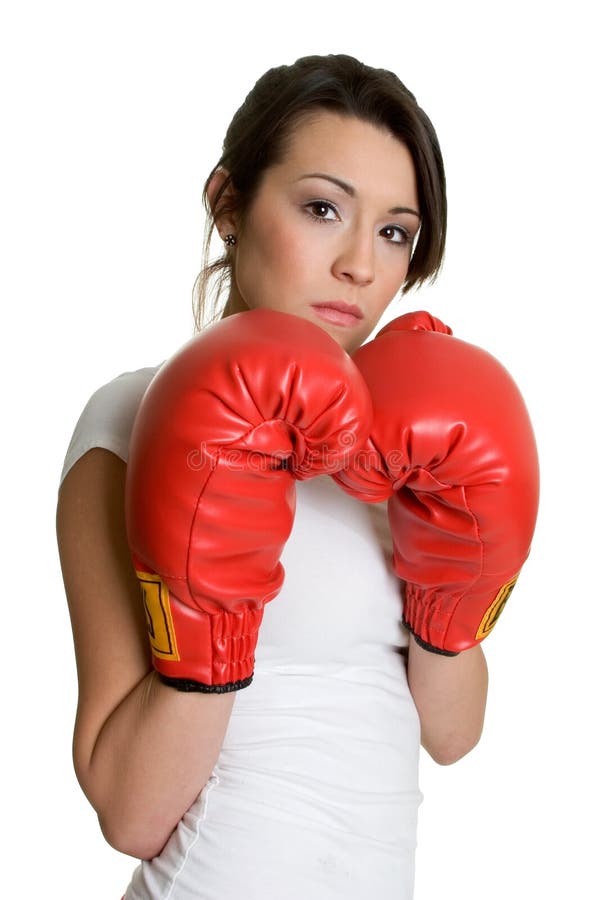 Belle Femme De Boxe Dans Les Gants Verts De Boîte Sur Un Fond Blanc ...