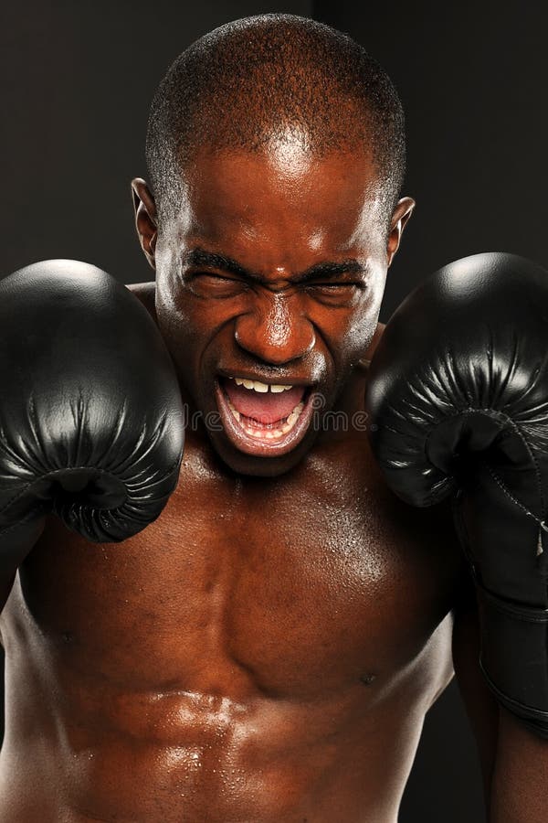 Boxeador Joven Del Afroamericano Que Grita Imagen de archivo - Imagen ...