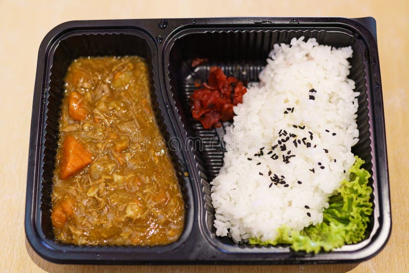 Boxed Japanese Curry Rice. Ready To Eat and Take Away Stock Image ...