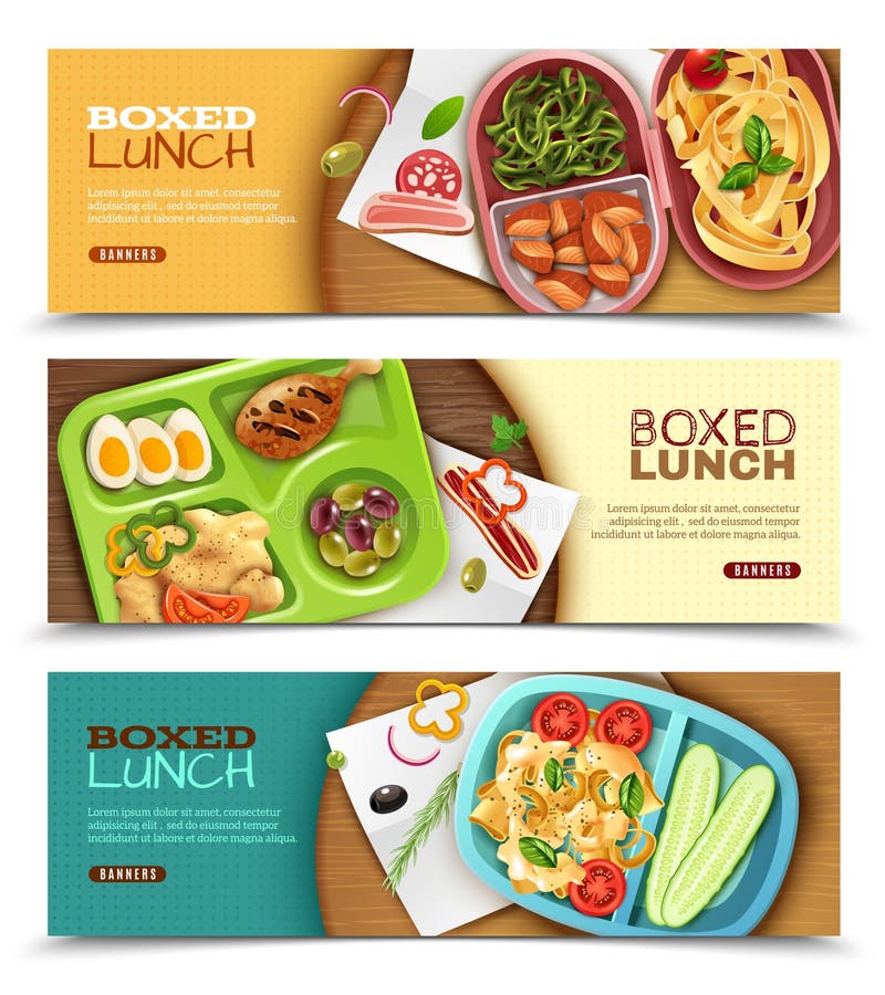 Boxed Lunch Horizontal Banners Stock Vector - Illustration of mushroom ...