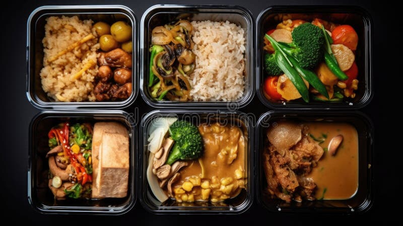 Boxed Lunch, Modern Thai Food Lunch Boxes in Plastic Packages Stock ...