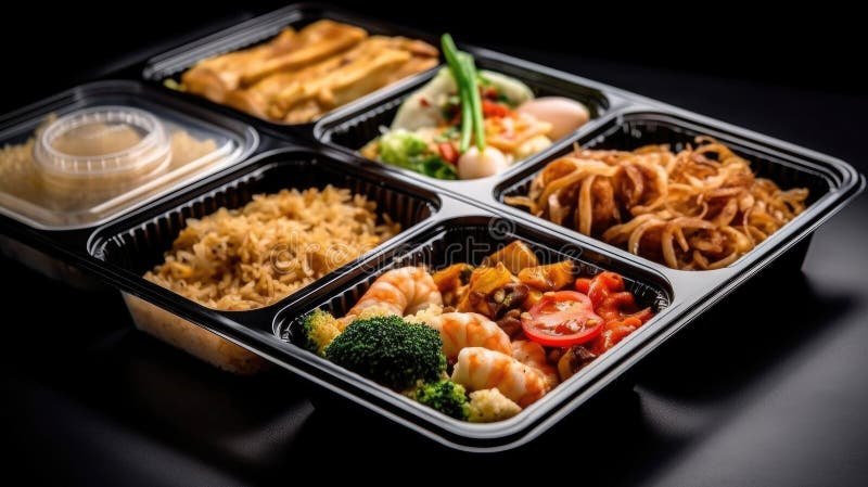 Boxed Lunch, Modern Thai Food Lunch Boxes in Plastic Packages Stock ...