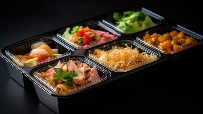 Boxed Lunch, Modern Thai Food Lunch Boxes in Plastic Packages Stock ...