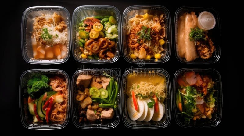Boxed Lunch, Modern Thai Food Lunch Boxes in Plastic Packages Stock ...