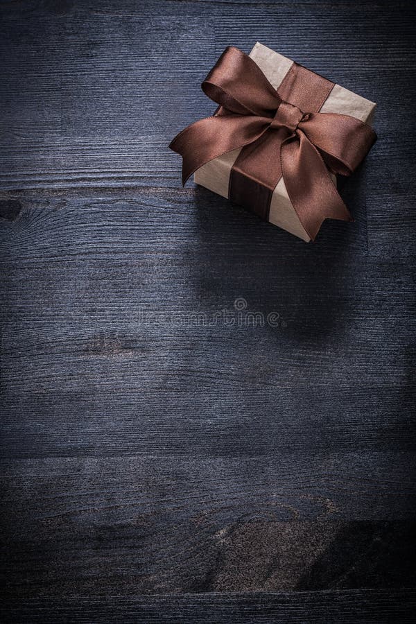 Boxed Present with Ribbon on Wooden Wicker Matting Stock Image - Image ...