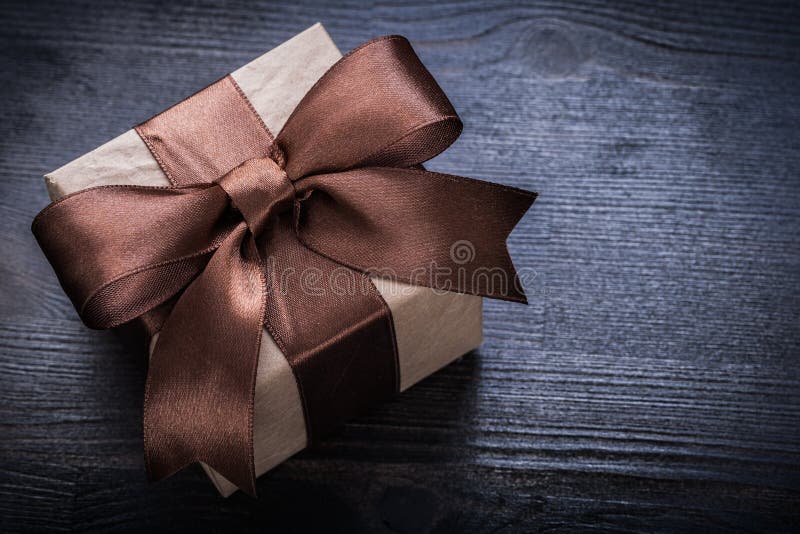 Boxed Present with Ribbon on Wooden Wicker Matting Stock Image - Image ...