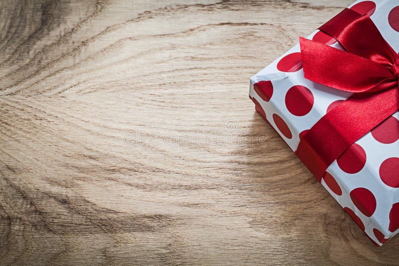 Boxed Present with Ribbon on Wooden Wicker Matting Stock Image - Image ...