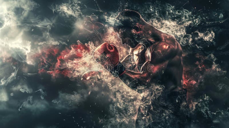 Boxer in Action Confronting Dark Forces in an Intense Battle Scene with ...