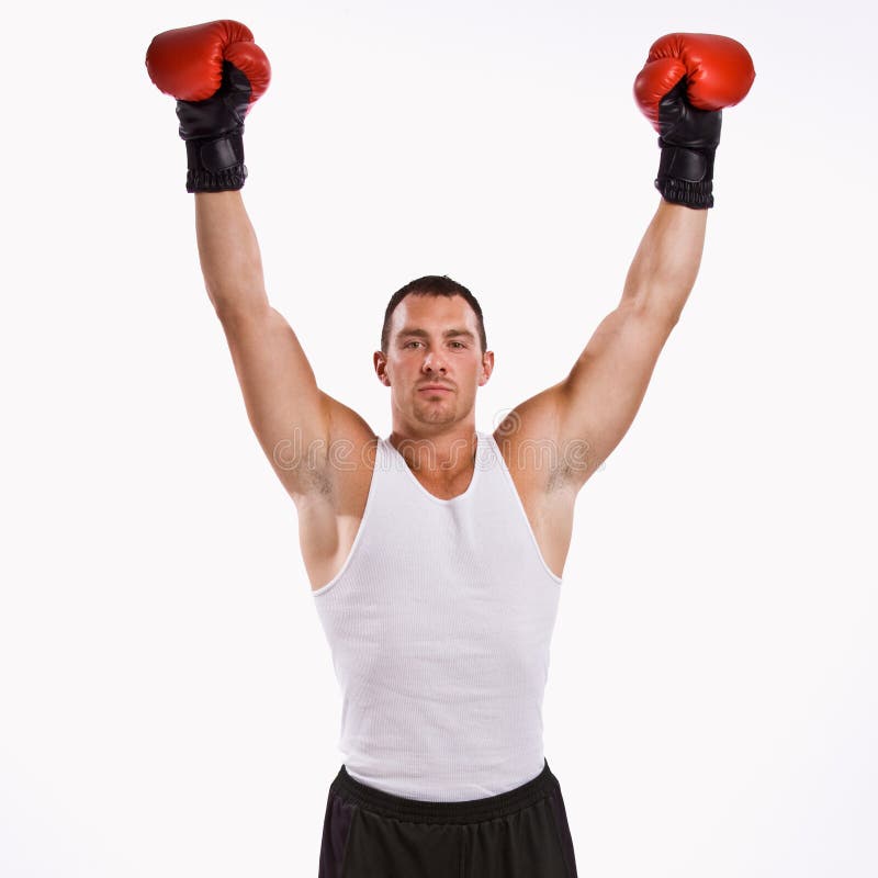 Boxer with arms raised stock image. Image of challenge - 7730905