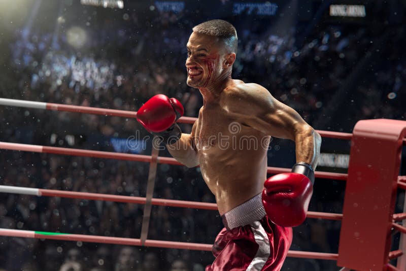 Boxer Athlete in Action. Boxing Ring Stock Photo - Image of challenge ...