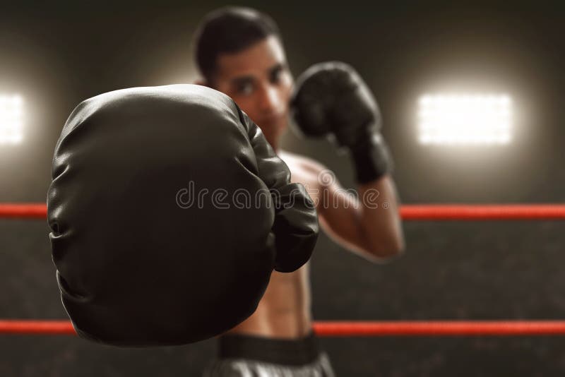 Boxer with Black Boxing Gloves Stock Photo - Image of fighting, black ...