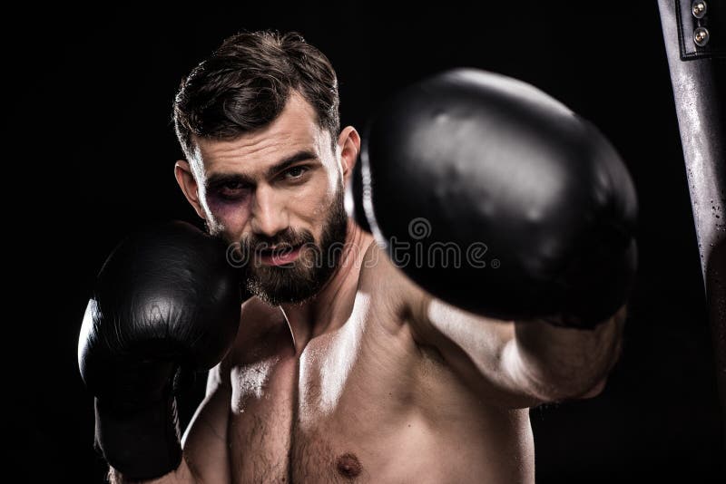 Boxer with black eye stock photo. Image of punching, muscular - 90343832