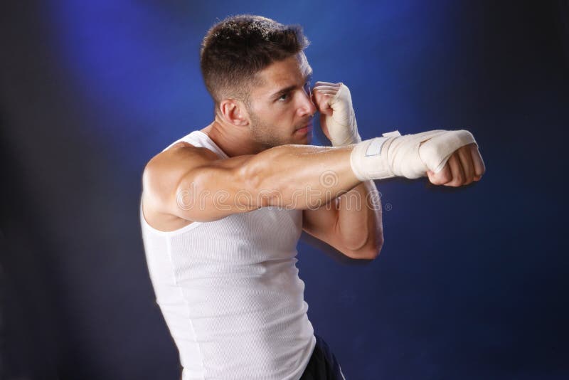Boxer on blue stock image. Image of health, body, muscular - 15761585