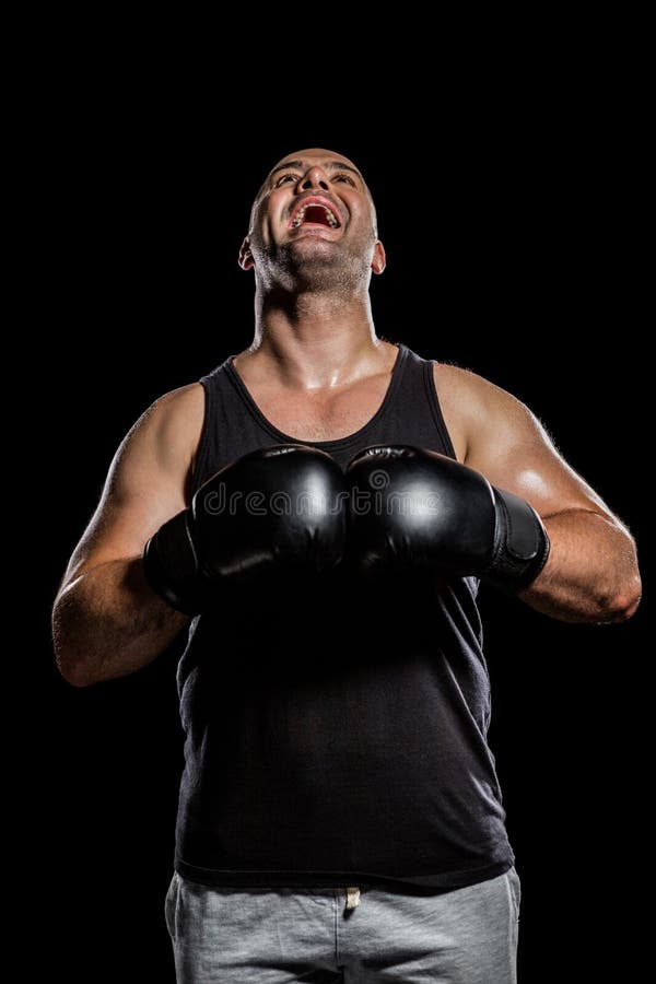Boxer in Boxing Gloves Laughing Stock Photo - Image of adult, humor ...