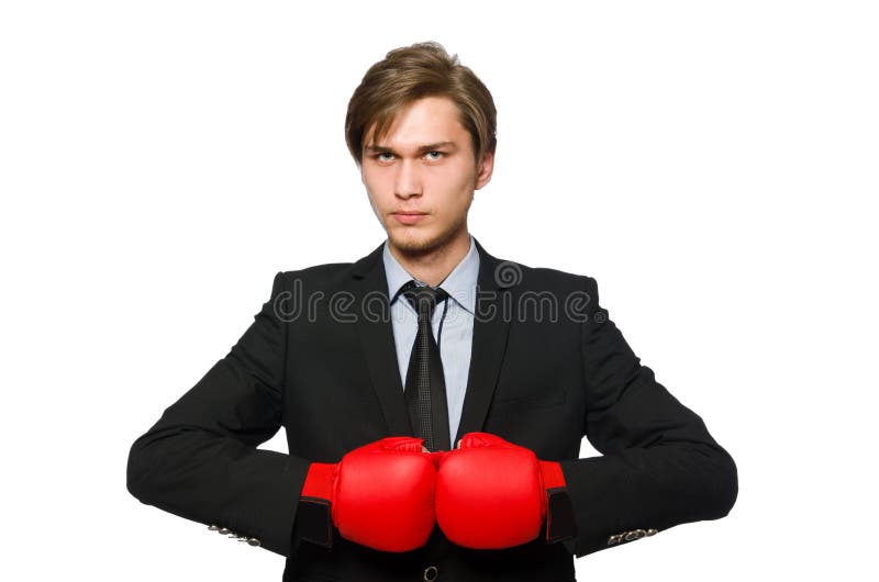 Boxer Businessman Isolated on White Stock Photo - Image of competition ...