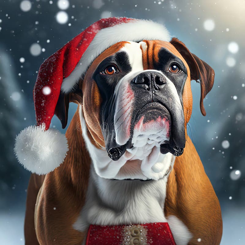 Boxer dog as Santa Claus. stock illustration. Illustration of merry ...