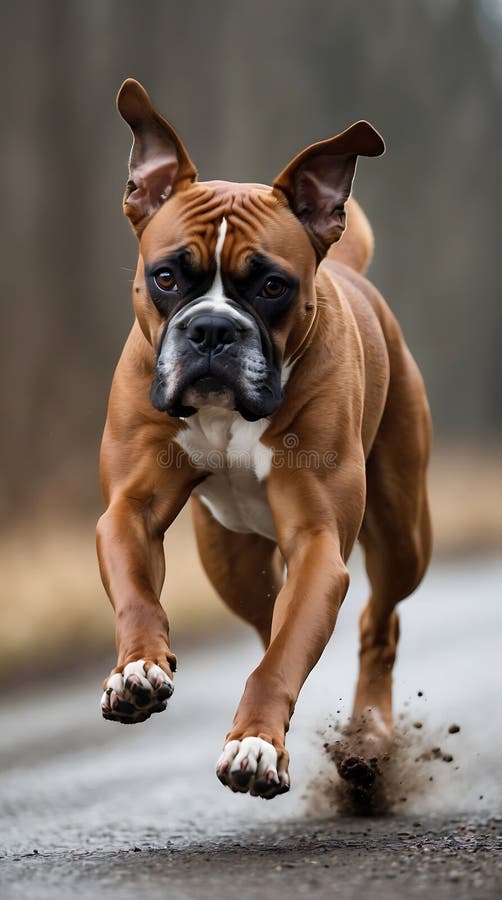 Boxer Dog Running at Full Speed on a Dirt Road during a Cloudy ...