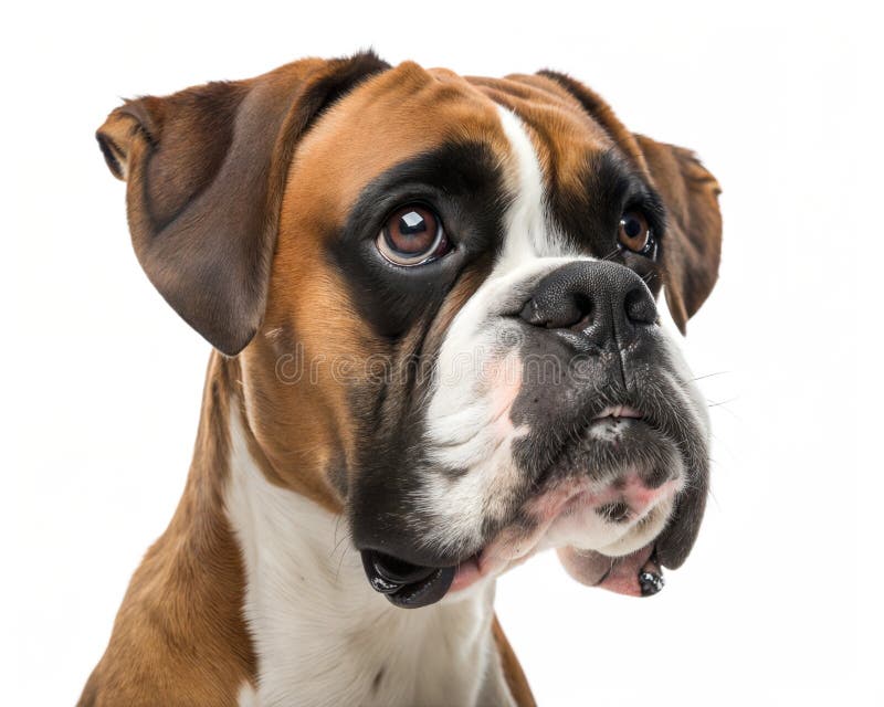 Boxer Dog Portrait Isolated on White Background. Boxer Dog Headshot on ...