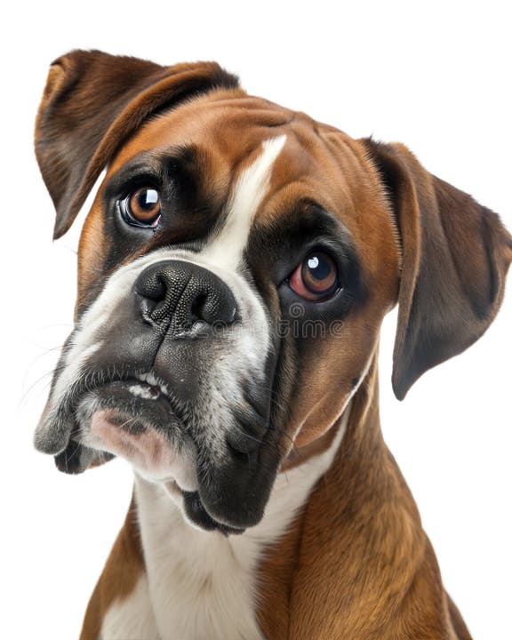 Boxer Dog Portrait Looking at Camera Isolated on White Background ...