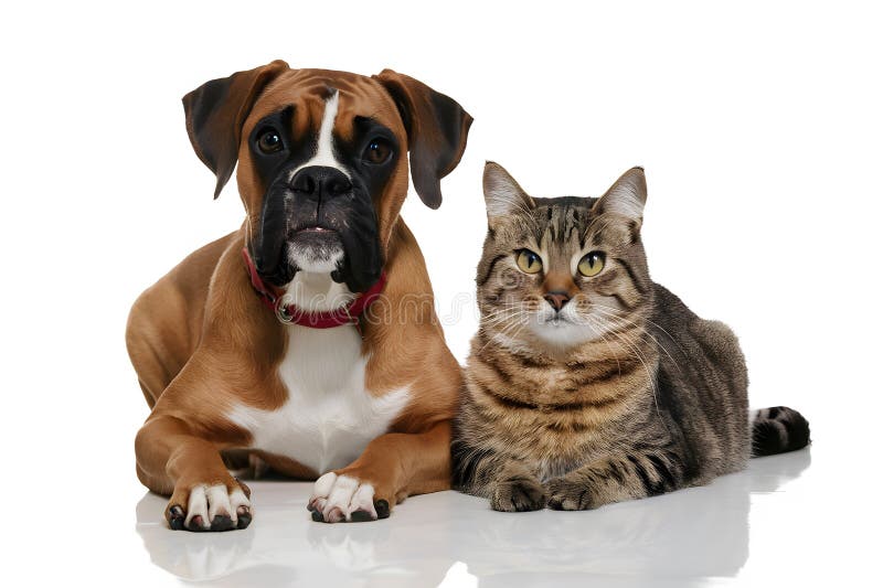 Boxer Dog and Tabby Cat Sit Together, Creating Striking Visual Contrast ...