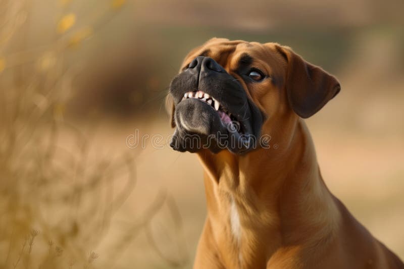 Boxer Dog with Wrinkled Muzzle Showing Teeth, on Guard Stock Photo ...
