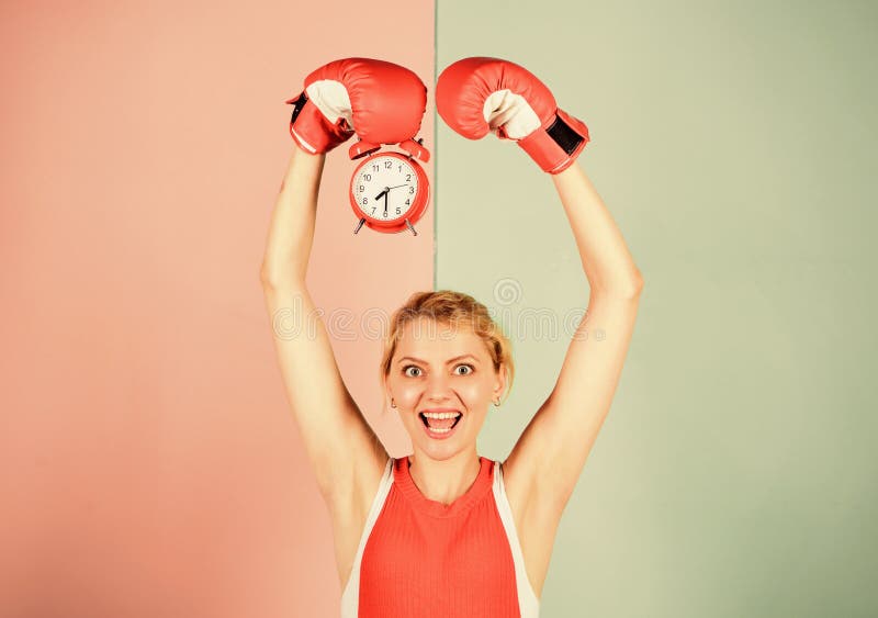 Boxer Fighting with Alarm Clock. Time for Boxing Training. Punctuality ...