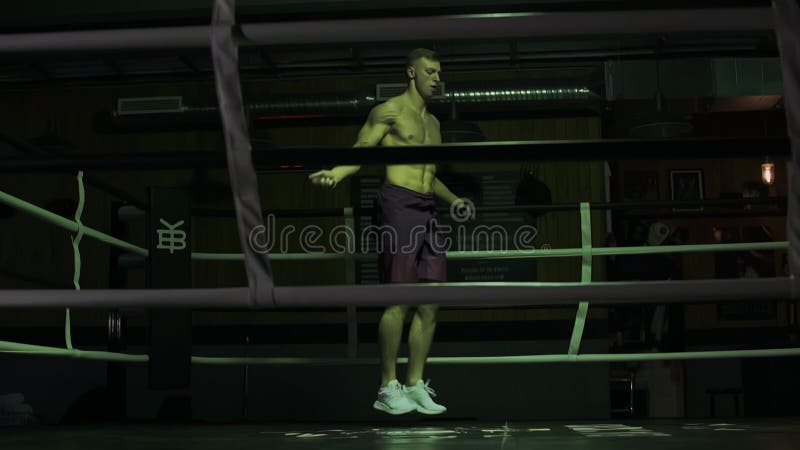 The Boxer Jumping Rope on Boxing Ring Stock Video - Video of agility ...