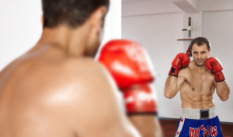 Boxer Looking in the Mirror Stock Photo - Image of athletic, reflection ...