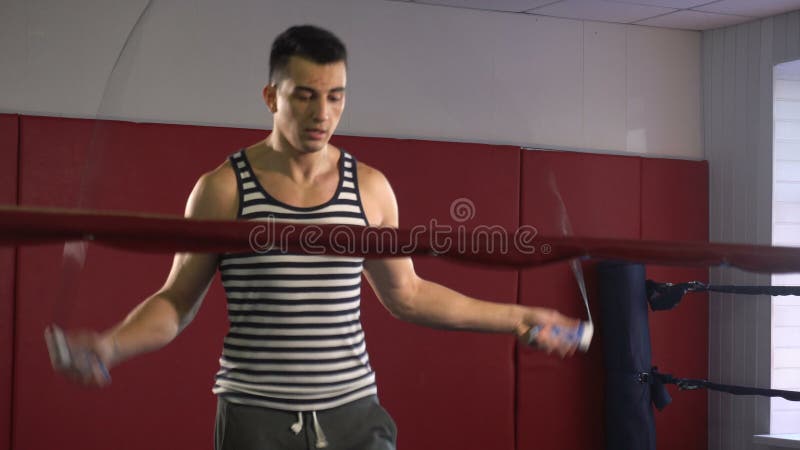 Boxer Man Jumping Rope in Boxing Ring Stock Video - Video of athletic ...