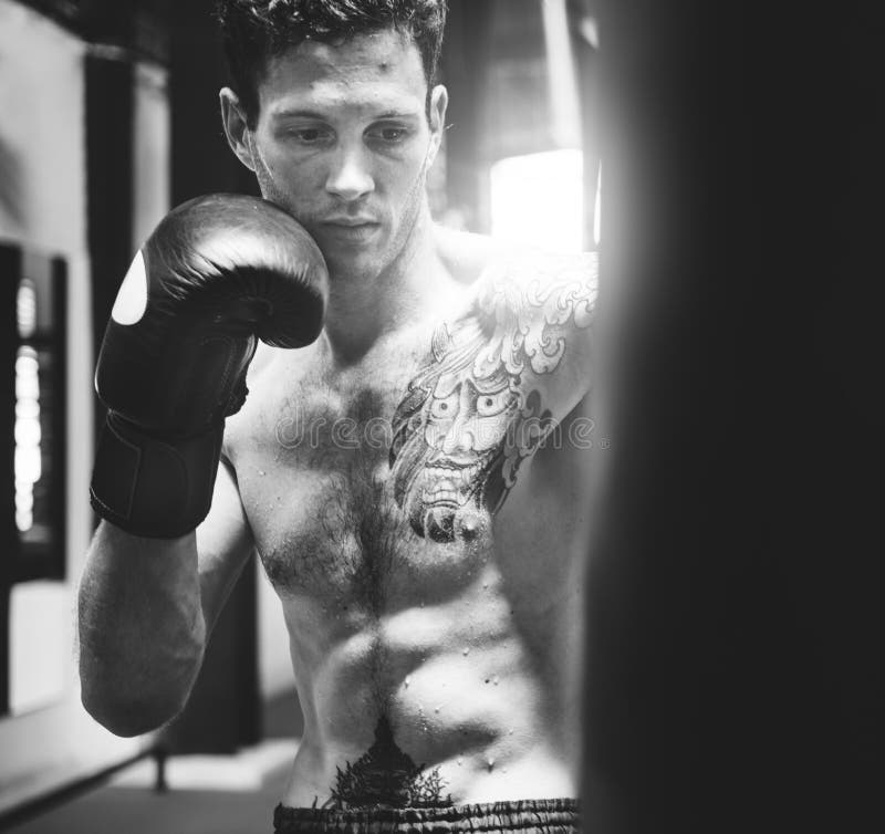 Boxer Punching Bag Training Strength Workout Concept Stock Image ...