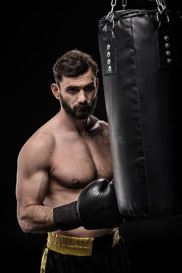 Boxer with punching bag stock image. Image of sporty - 90344391