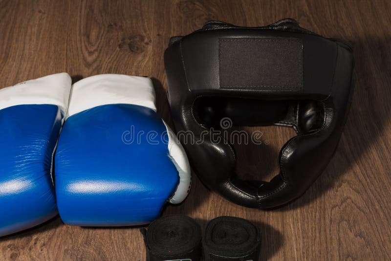 Boxer`s Professional Outfit on a Wooden Background Stock Image - Image ...