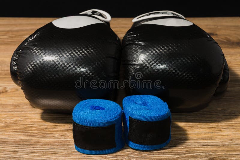 Boxer`s Professional Outfit on a Wooden Background Stock Image - Image ...