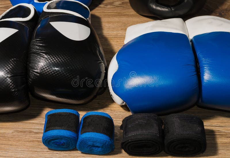 Boxer`s Professional Outfit on a Wooden Background Stock Photo - Image ...