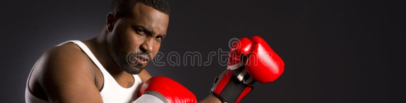 The Boxers Reach Mean Man Red Gloves Stock Image - Image of facial ...