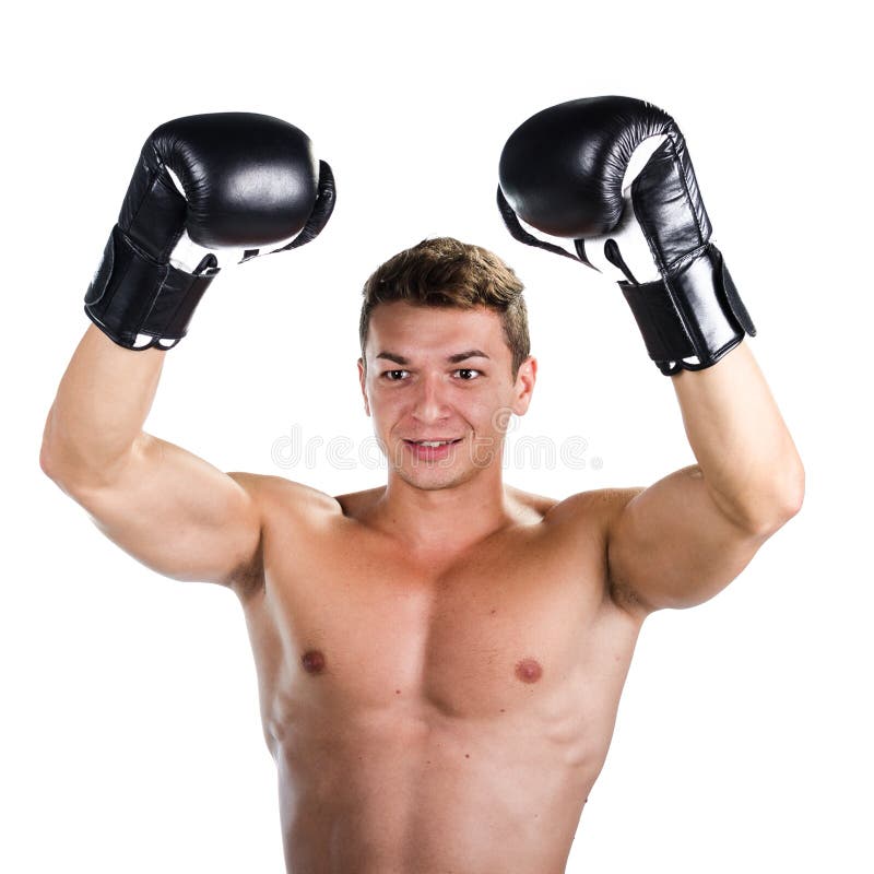 Muscular Man Showing Your Product Stock Image - Image of casual ...