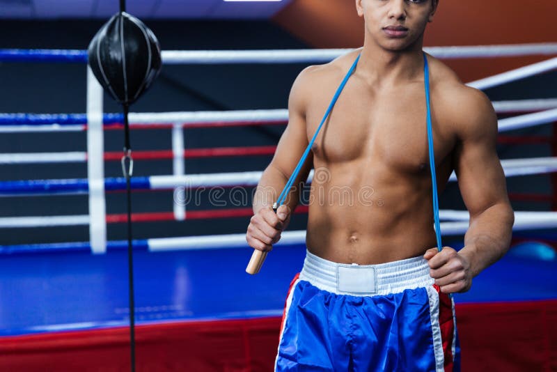 Boxer Standing with Skipping Rope Stock Photo - Image of masculinity ...