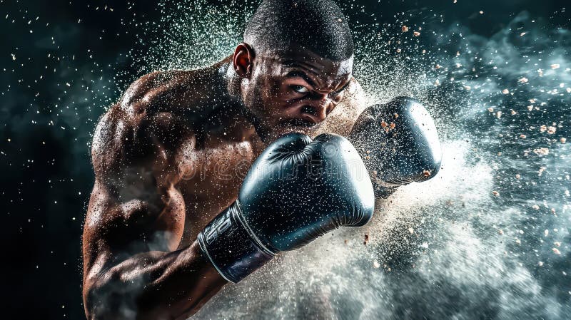Boxer Throwing Powerful Punch with Explosion Stock Photo - Image of ...