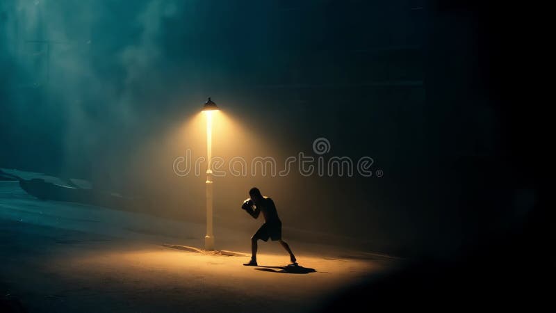 Boxer Training at Night Under a Street Light Stock Footage - Video of ...