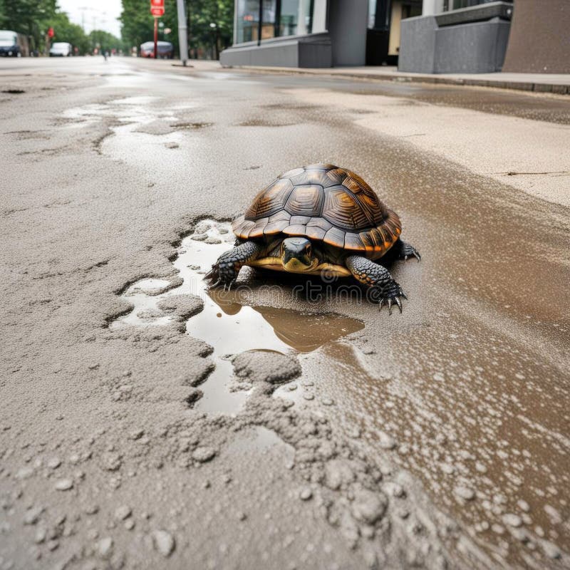 Boxer Turtle on City Street Stock Illustration - Illustration of shell ...
